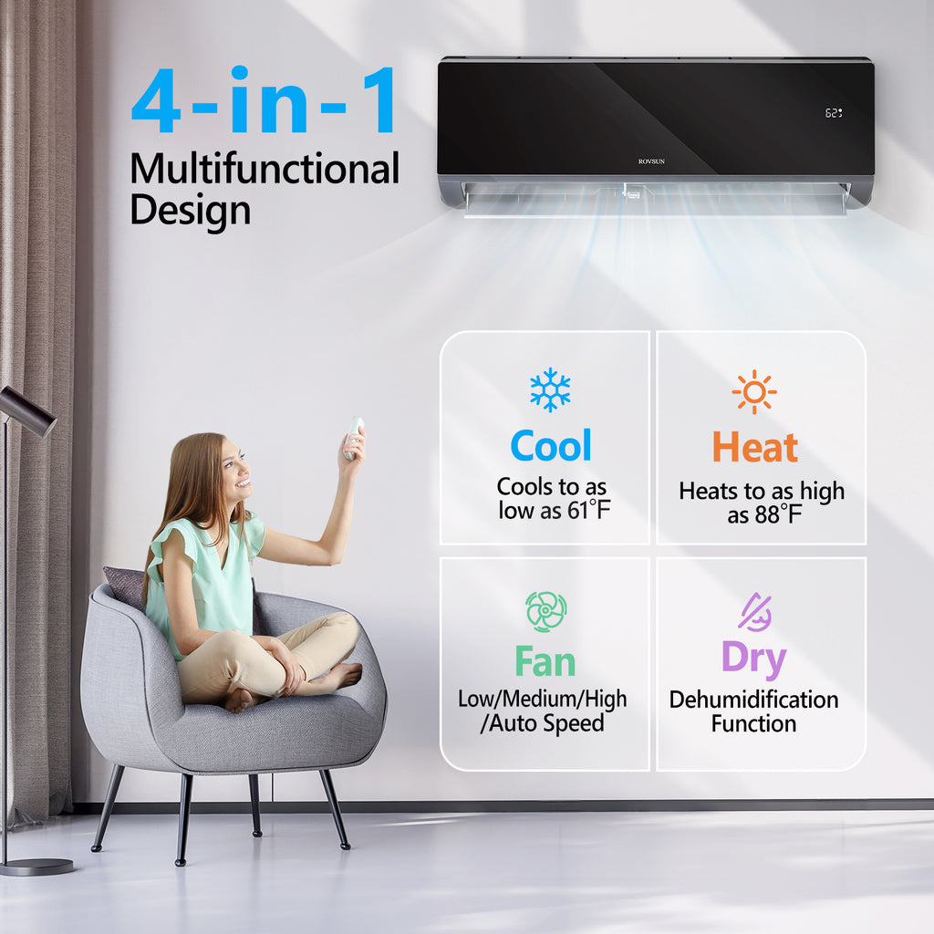 ROVSUN 12000 BTU Black Mini Split Air Conditioner with Heat 115V - Wifi