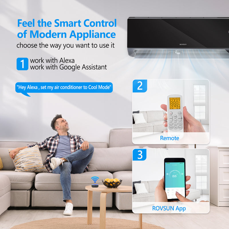 ROVSUN 9000 BTU Black Mini Split Air Conditioner 115V - Wifi