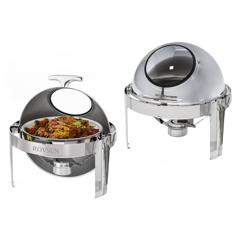 ROVSUN 6 QT Round Roll Top Chafing Dish Buffet Set with Glass Window
