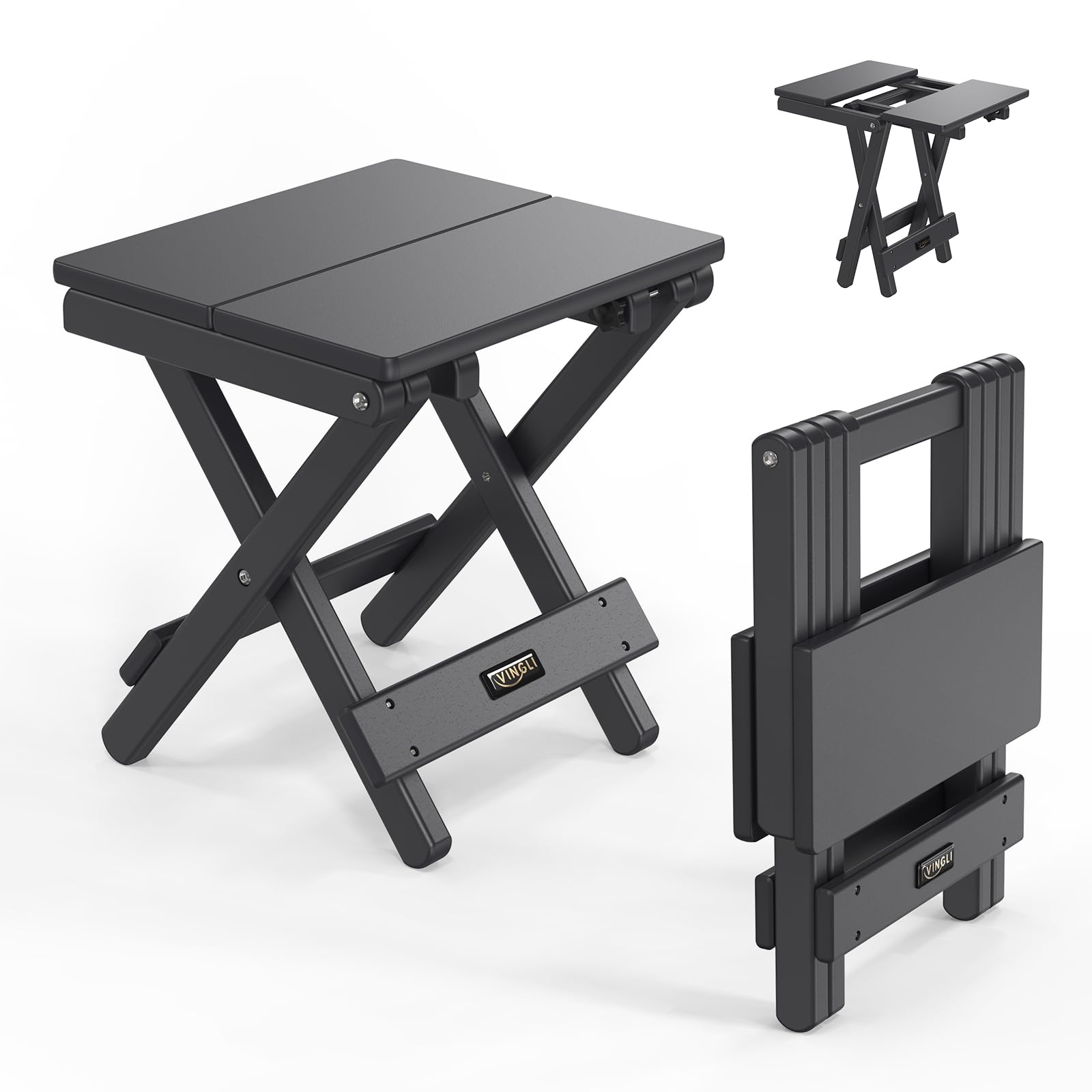 VINGLI Square HDPE Folding Side Table Black