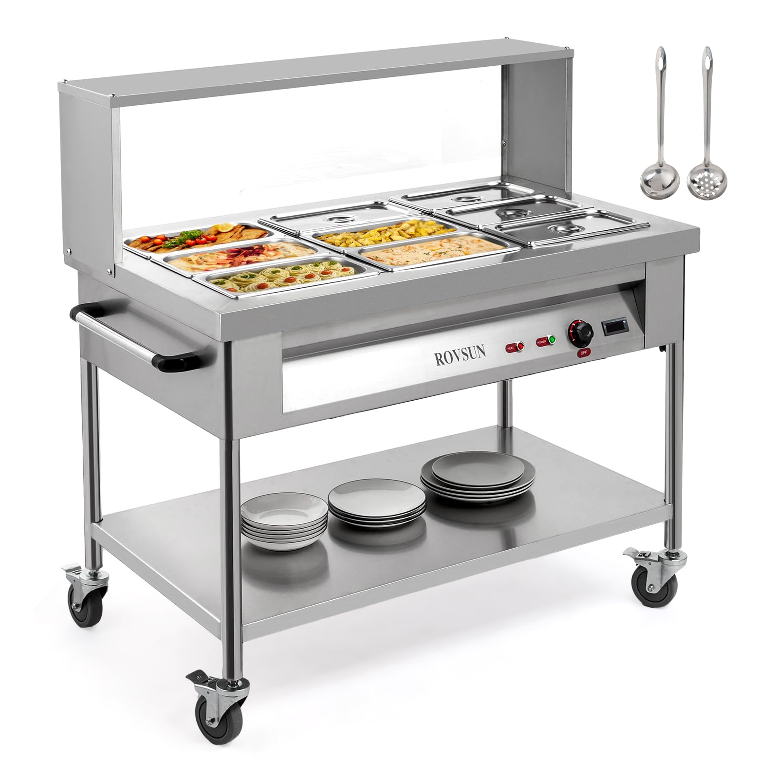 ROVSUN 72QT 9-Pan Electric Steam Table Commercial with Shelf