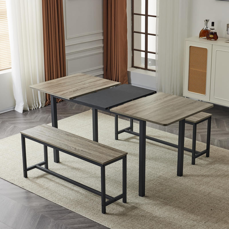3 Piece Dining Table Set Expandable & Foldable Table with 2 Benches Bl