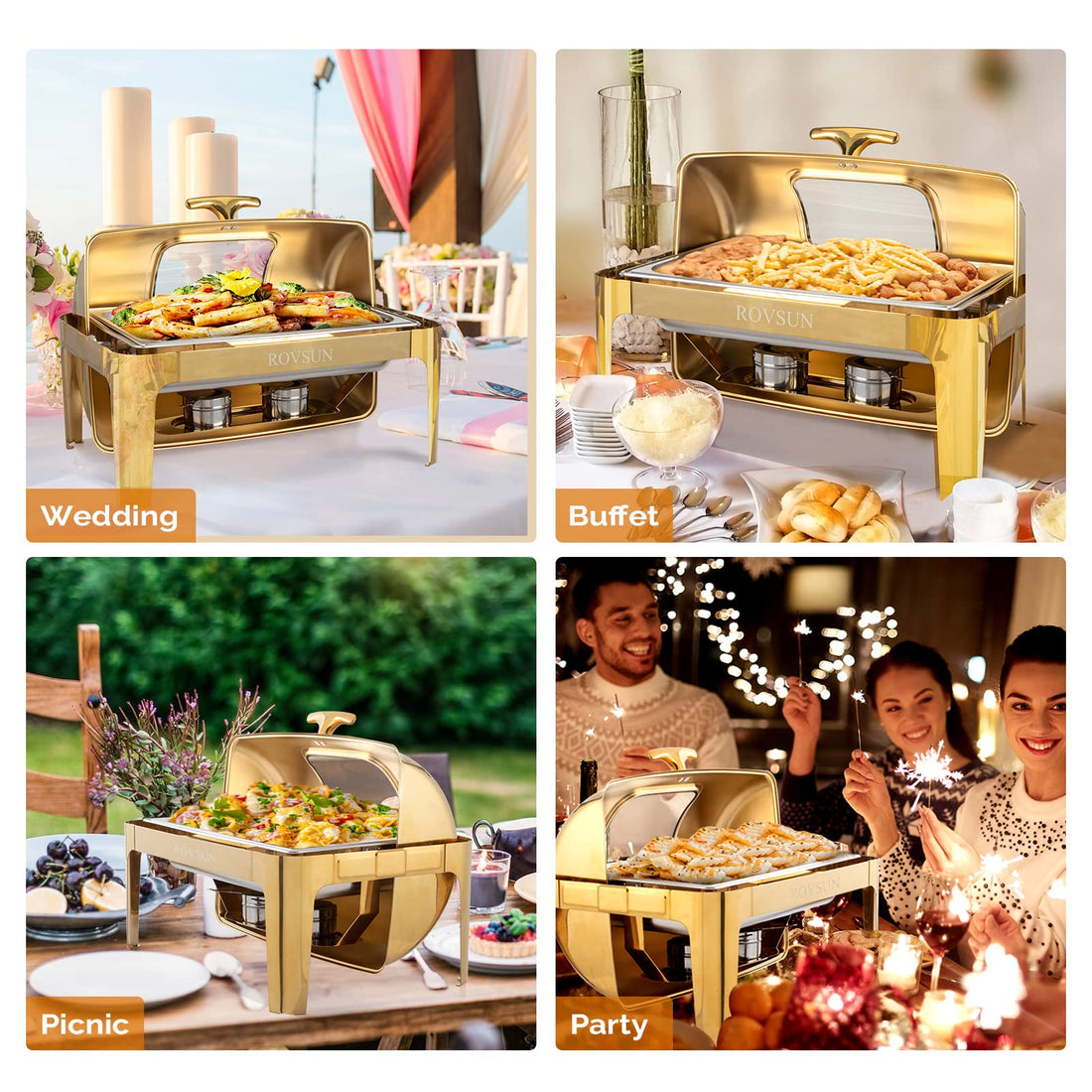 ROVSUN 9 QT Gold Roll Top Rectangle Chafing Dish Set for Catering ...