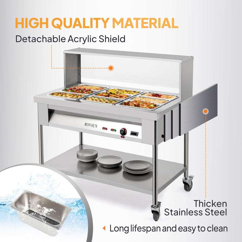 ROVSUN 72QT 9-Pan Electric Steam Table Commercial with Shelf