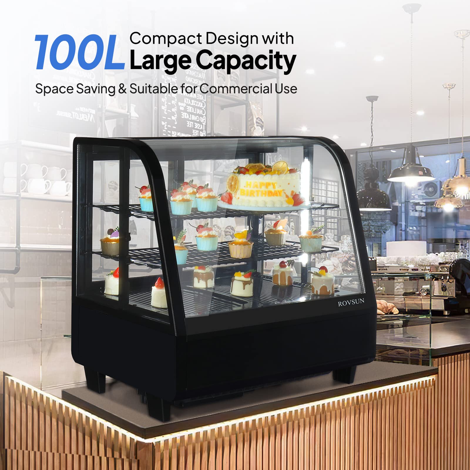 ROVSUN 3.5 Cu.Ft Black Refrigerated Bakery Display Case Countertop