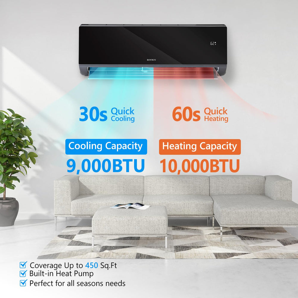 ROVSUN 9,000 BTU Black Mini Split Air Conditioner with Heat 115V - Wifi