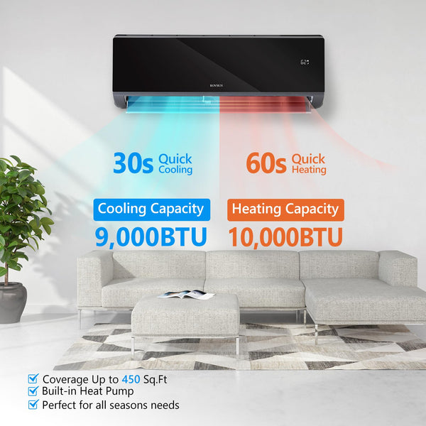 ROVSUN 9,000 BTU Black Mini Split Air Conditioner with Heat 115V - Wifi