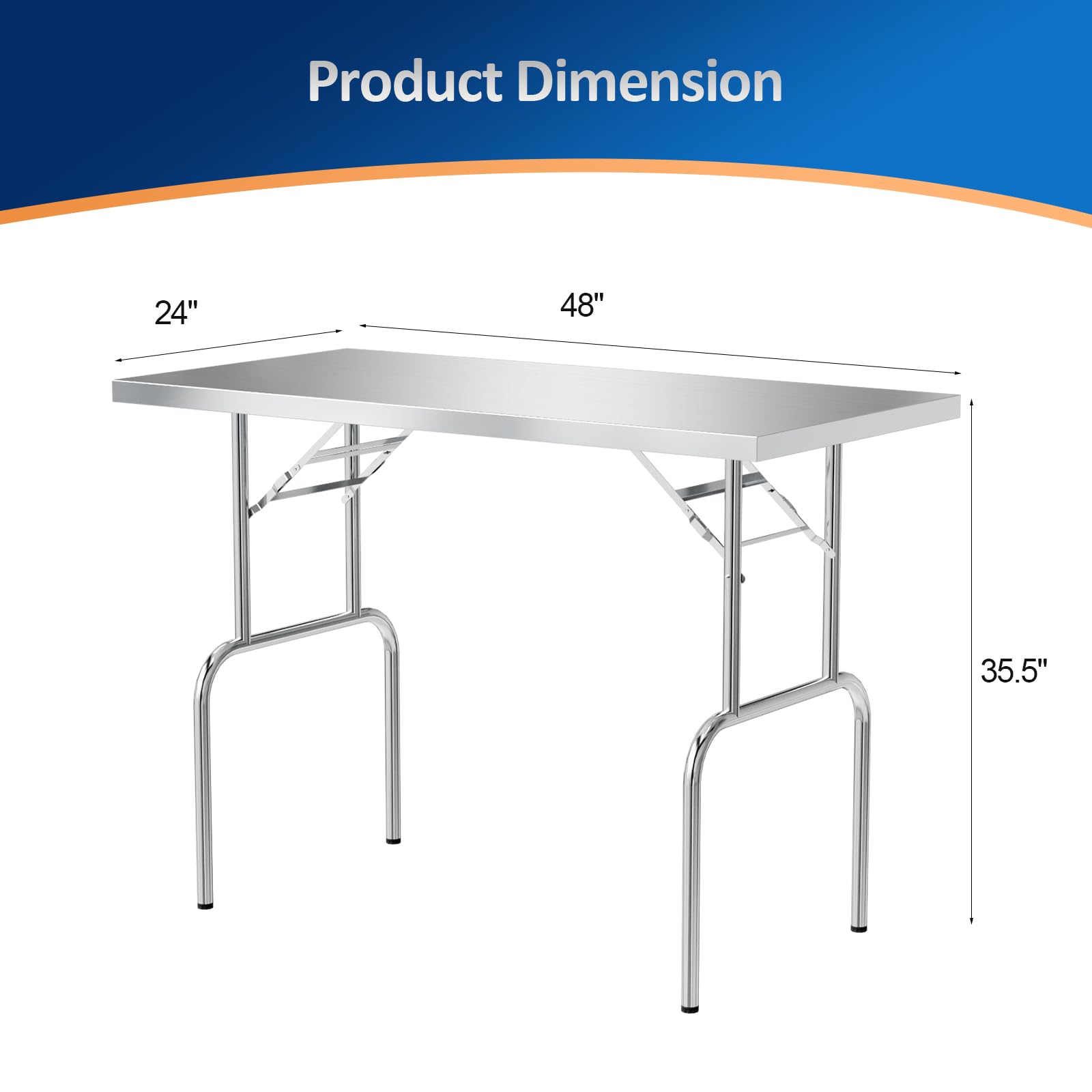 Stainless steel table with folding legs store