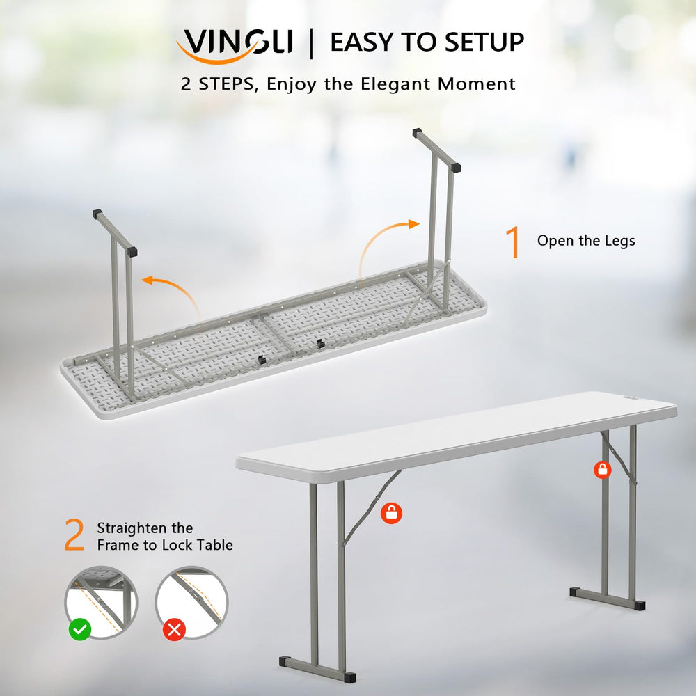VINGLI 6 FT Narrow Folding Portable Plastic Long Table