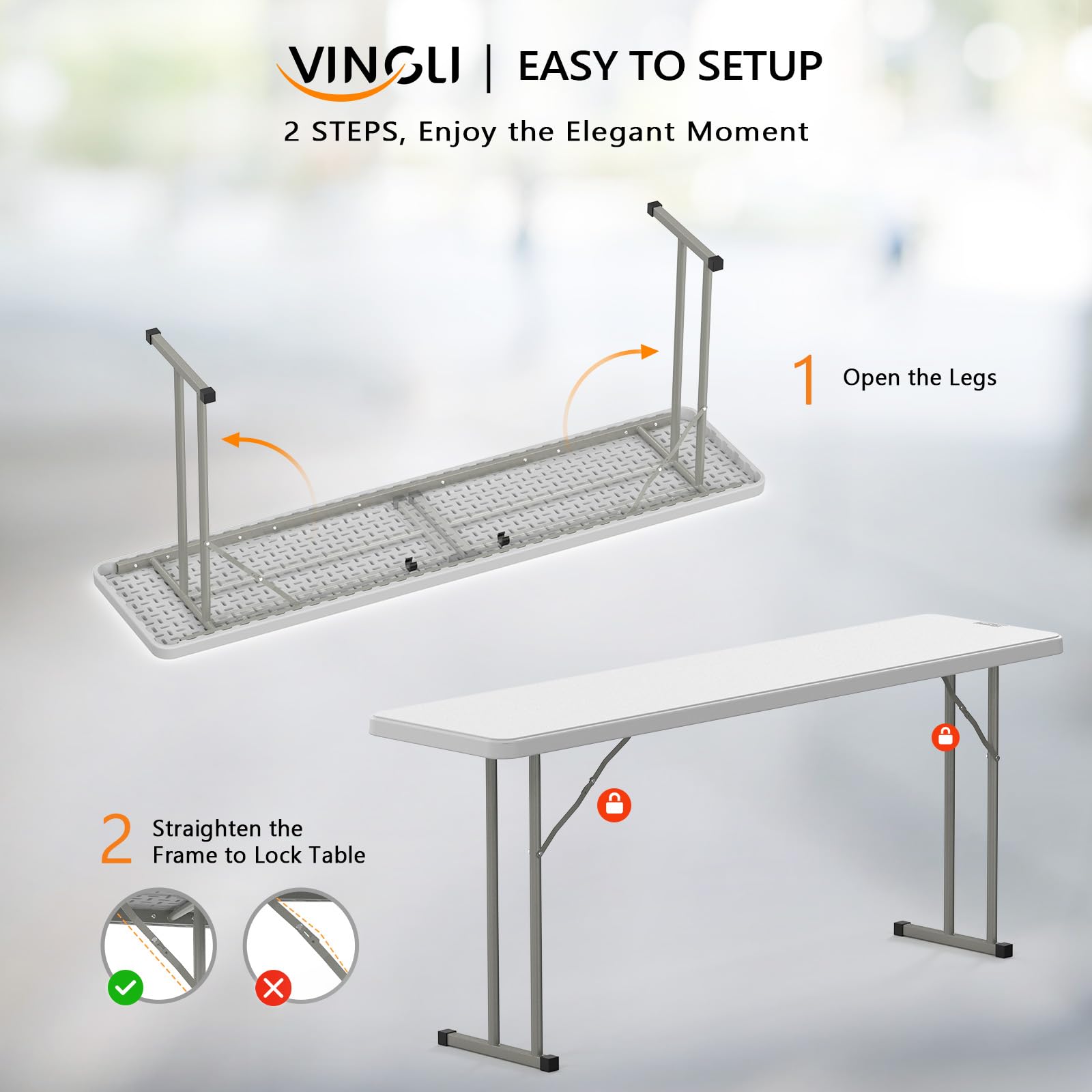 VINGLI 6 FT Narrow Folding Portable Plastic Long Table