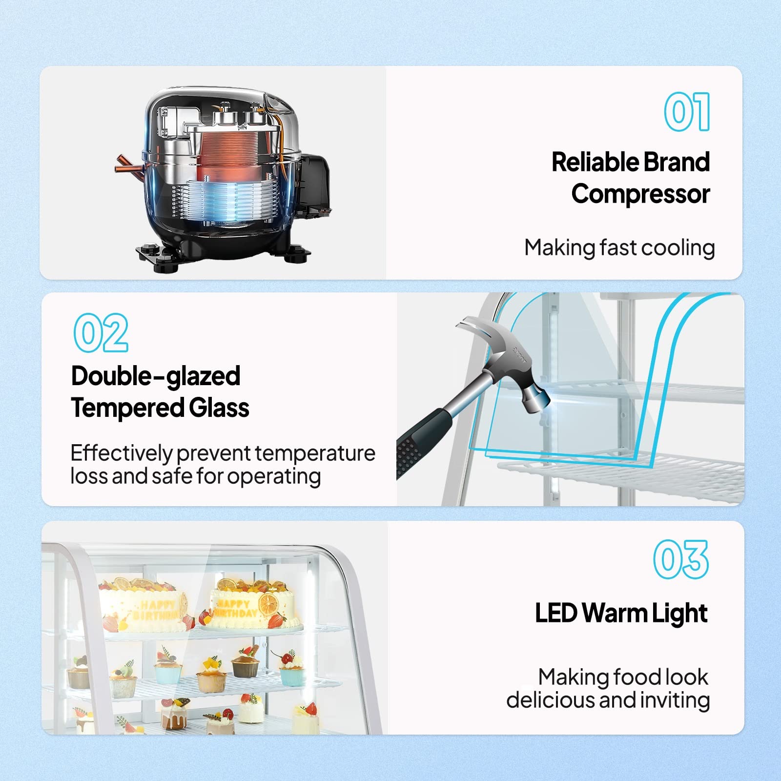 ROVSUN 3.5 Cu.Ft White Refrigerated Bakery Display Case Countertop