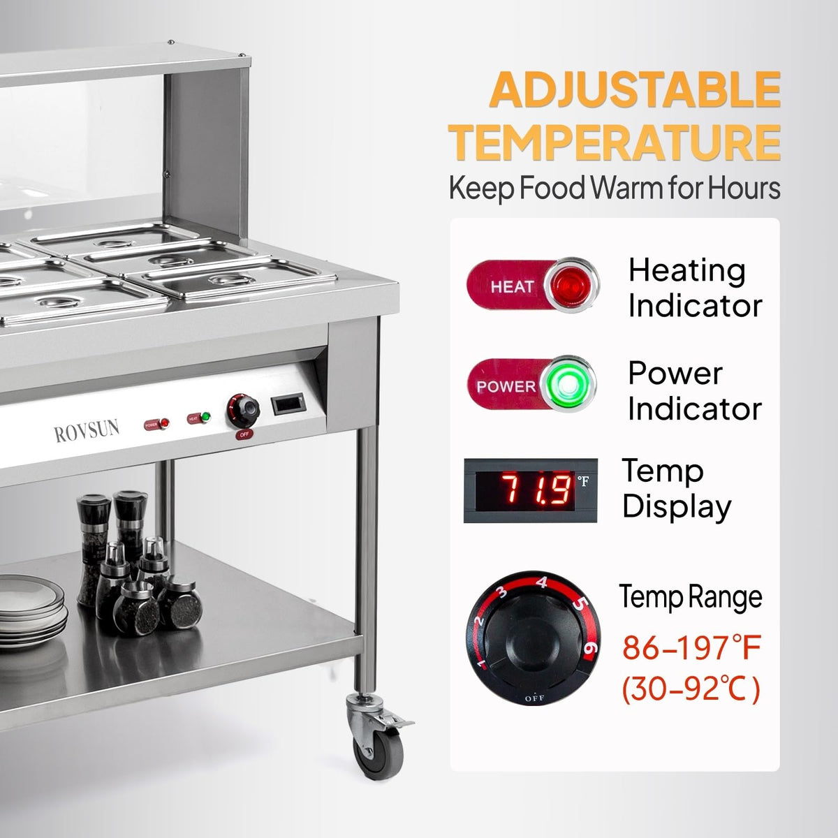 ROVSUN 96 QT 12-Pan Electric Steam Table Commercial with Wheels