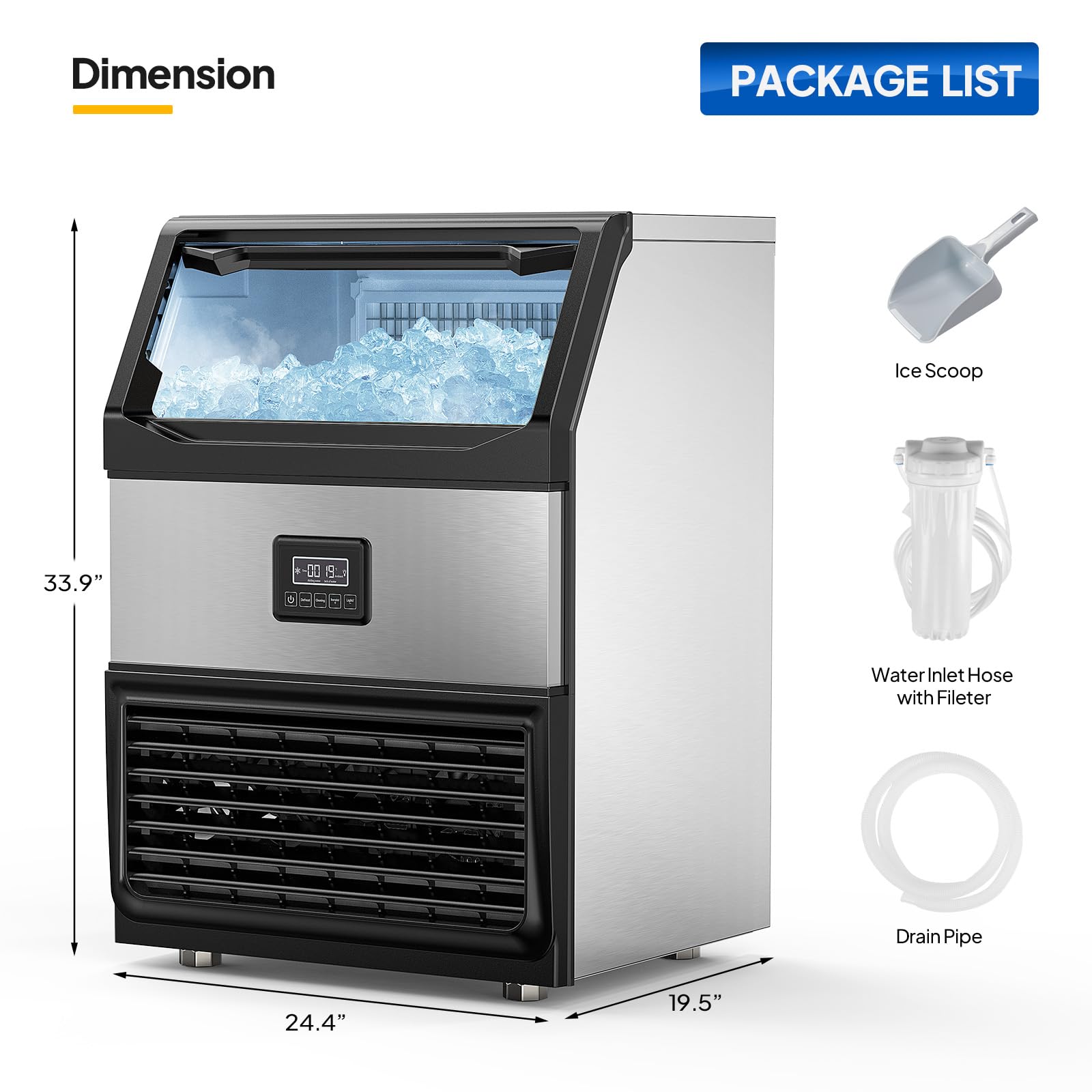 ROVSUN 440 LBS Commercial Ice Machine Maker Under Counter with LED Panel