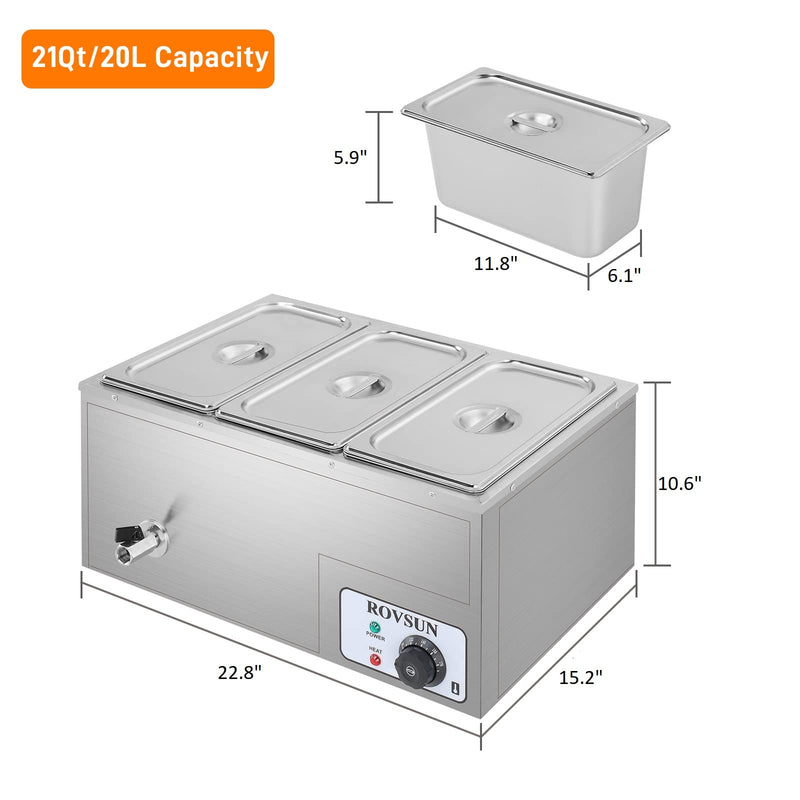 ROVSUN 21QT 3-Pan Electric Steam Table Countertop Commercial