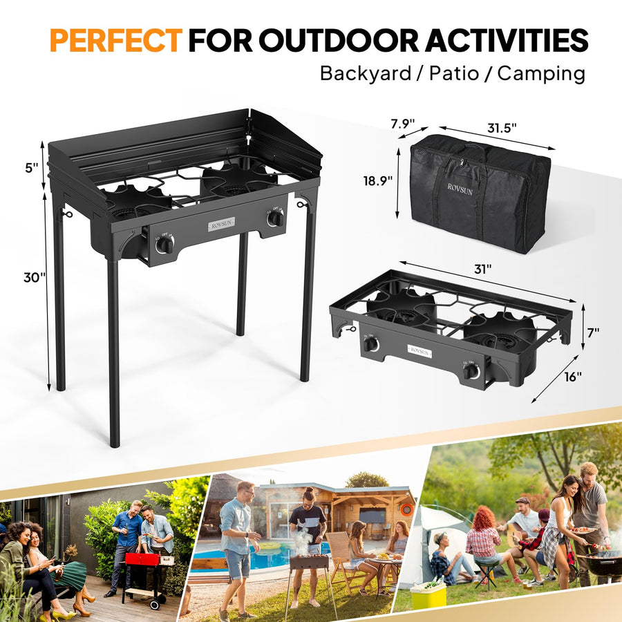 ROVSUN 2-Burner 150,000 BTU Windproof Outdoor Camping Propane Stove