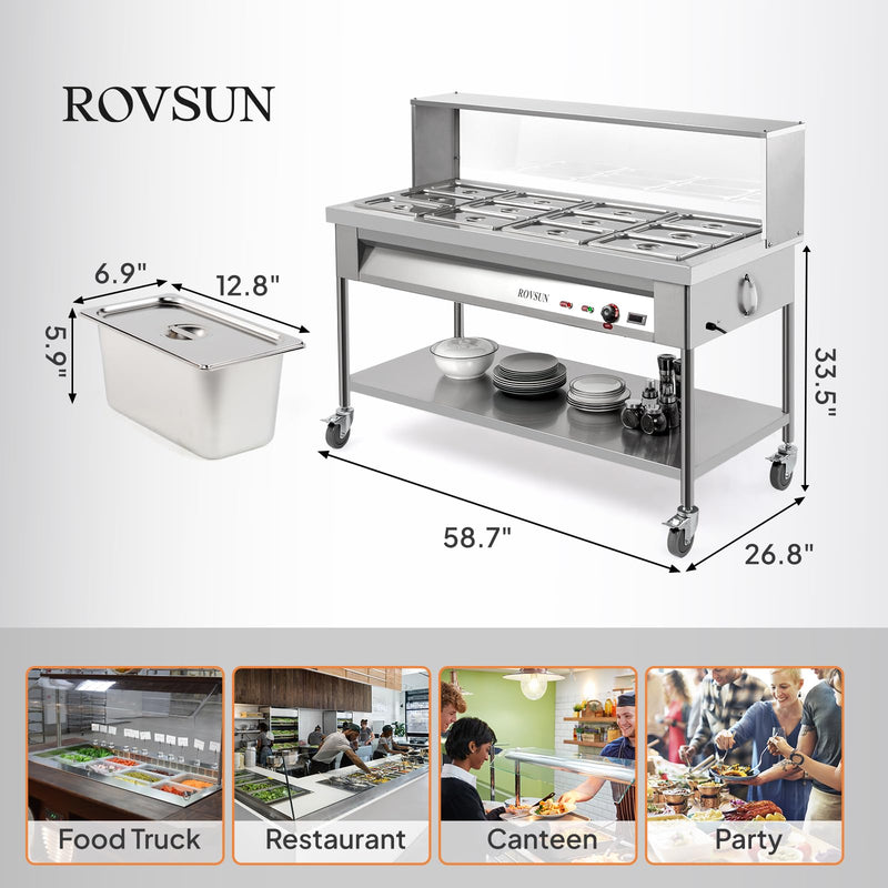 ROVSUN 96QT 12-Pan Electric Steam Table Commercial with Shelf