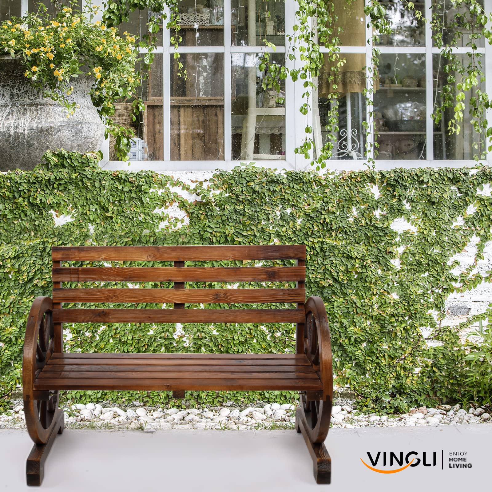 Rustic wooden garden bench store
