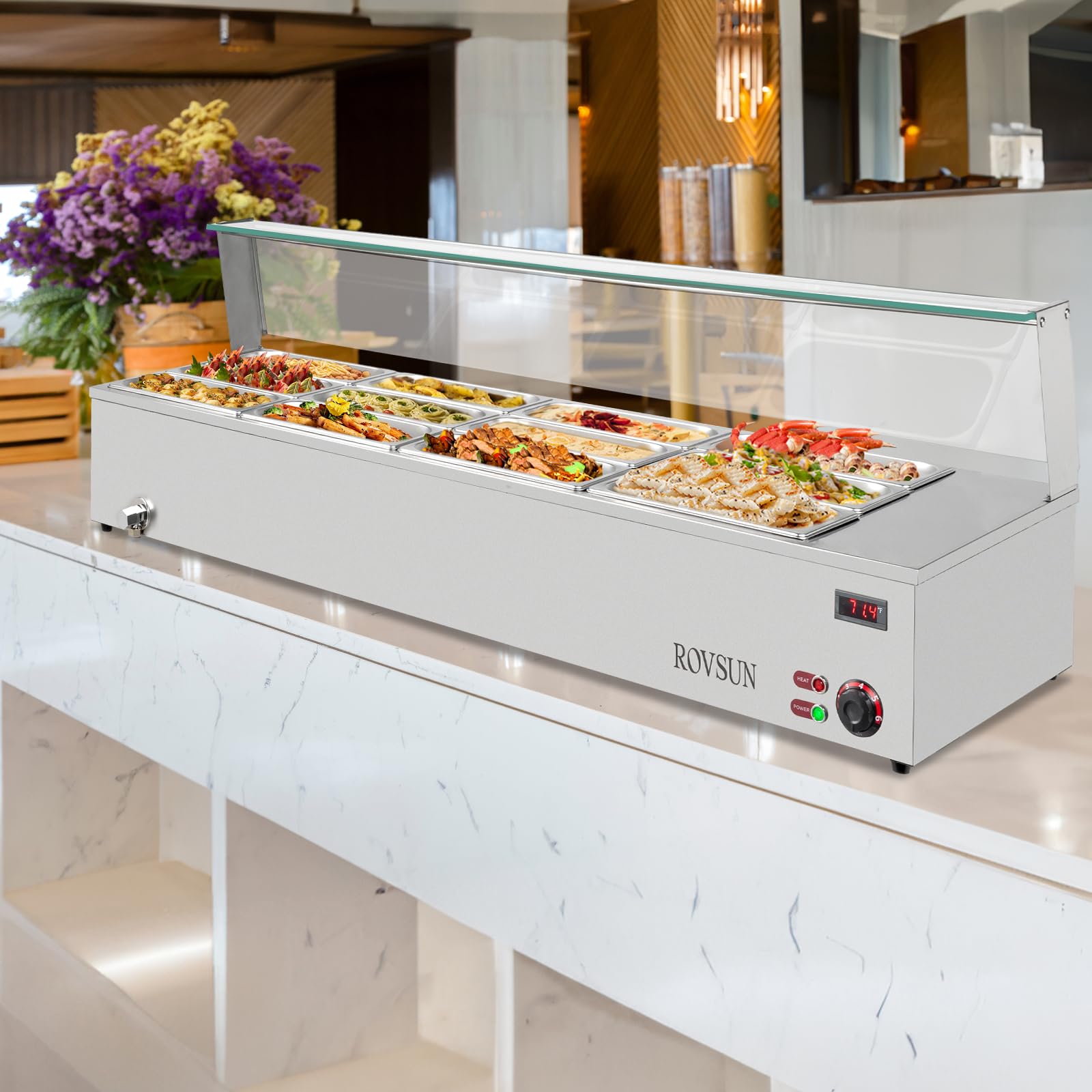 ROVSUN 96QT 12-Pan Electric Steam Table Countertop Commercial