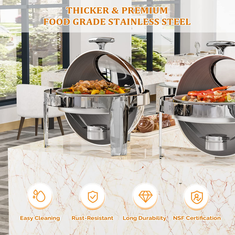 ROVSUN 6 QT Round Roll Top Chafing Dish Buffet Set with Glass Window